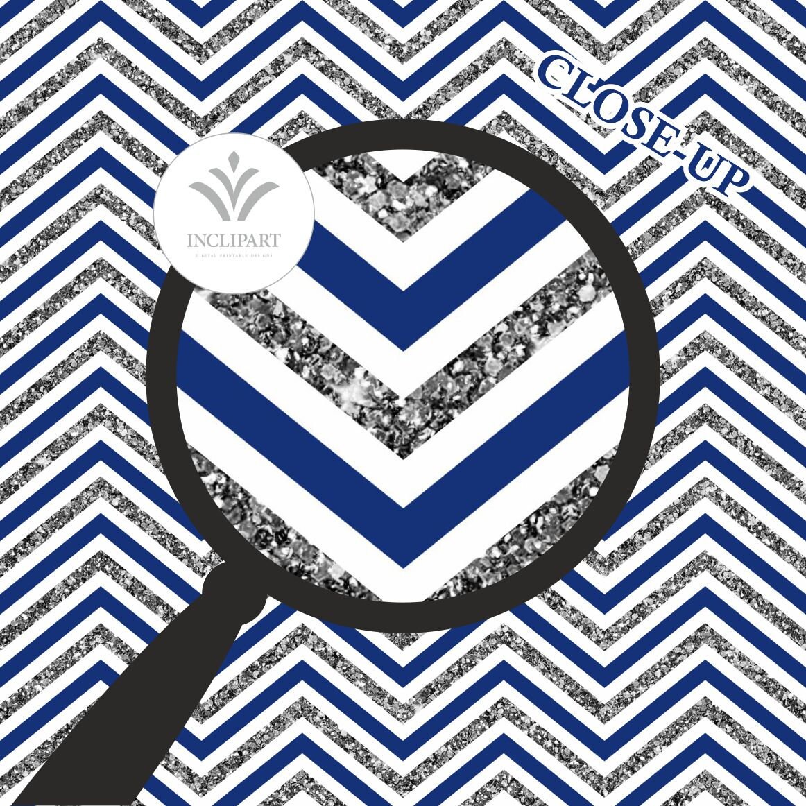 Stripes, Chevrons Digital Paper. Navy Blue, Silver Glitter Geometric ...