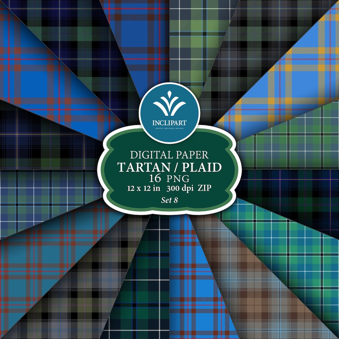 Blue, Green Tartan Digital Paper Clipart PNG Files. Seamless Background ...