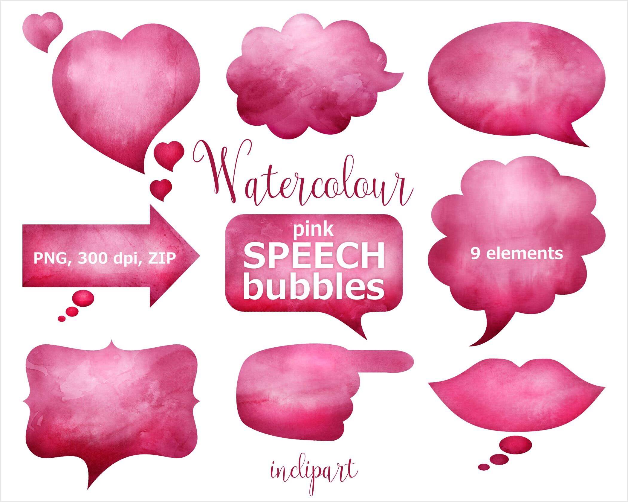 Speech bubbles clip art. Set of 9 various hand painted | Etsy