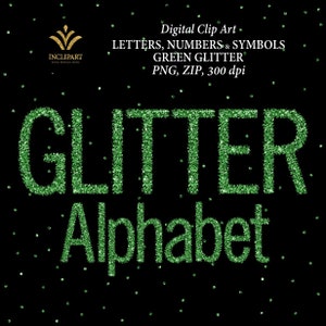 Green Glitter Letters, Numbers, Symbols PNG Files Digital Clip Art ...