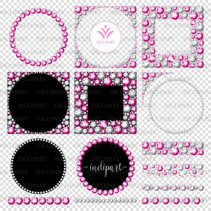 Diamond Clipart. Pink and White Gem Frames, Borders Overlay. Rhinestone ...