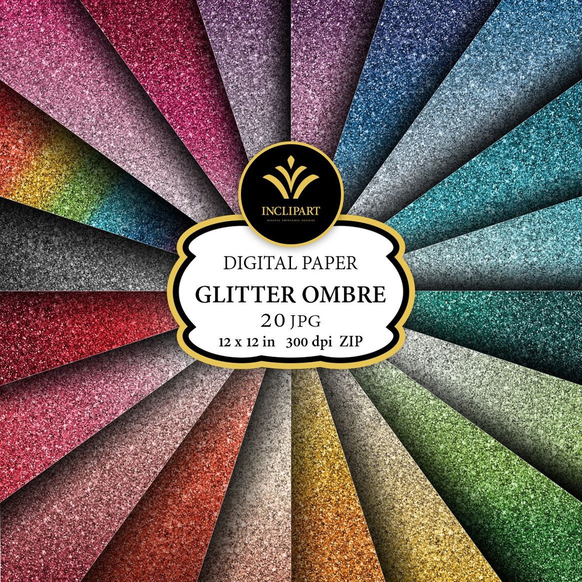 Glitter Ombre Digital Paper Clip Art. Set of 20 JPG Glitter | Etsy UK