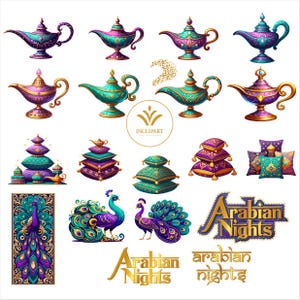 Arabian Nights, Aladdin Lamp, Peacock Digital Clip Art PNG File Fomat ...