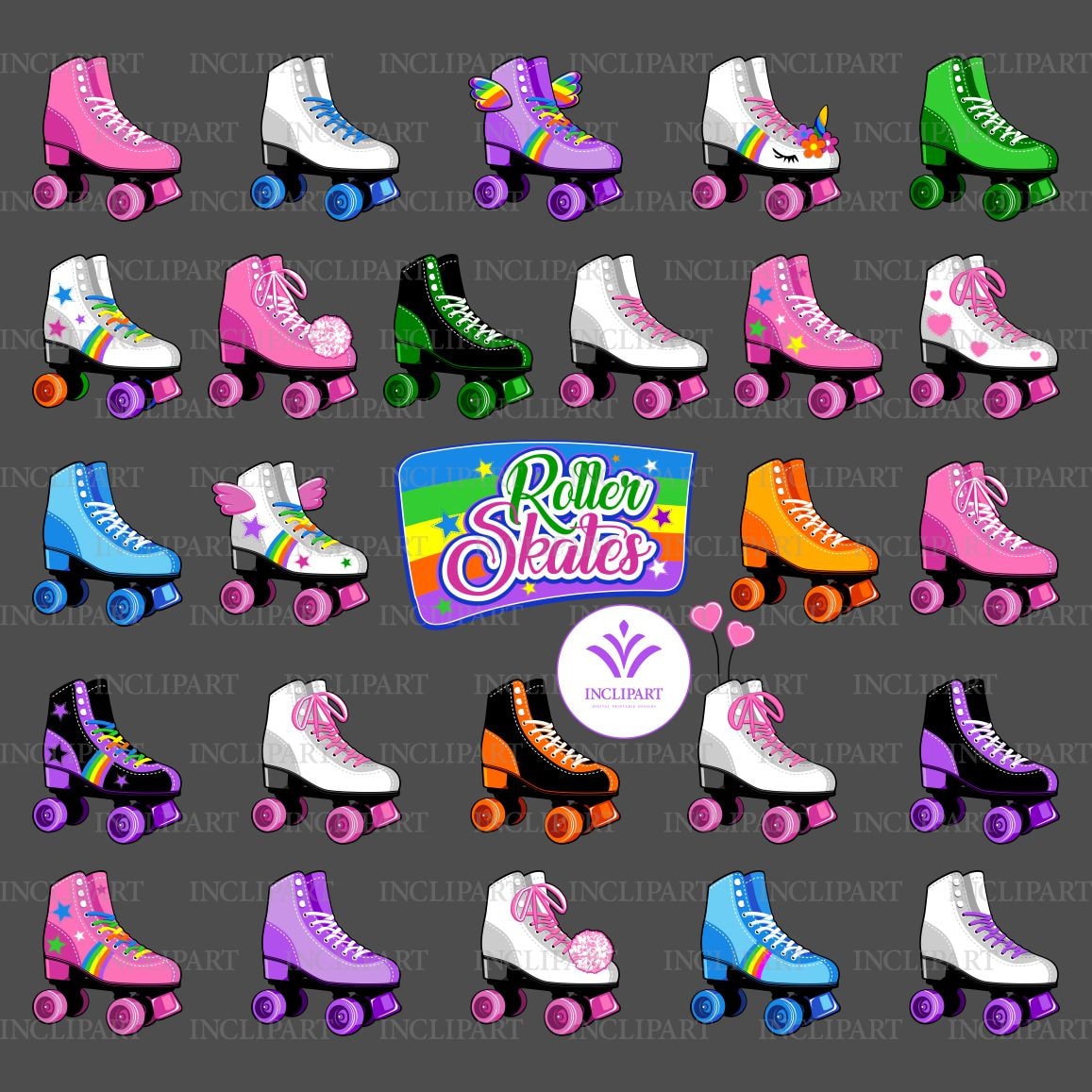 Roller Skates Clipart. Party Clipart. Colorful Roller Skate | Etsy