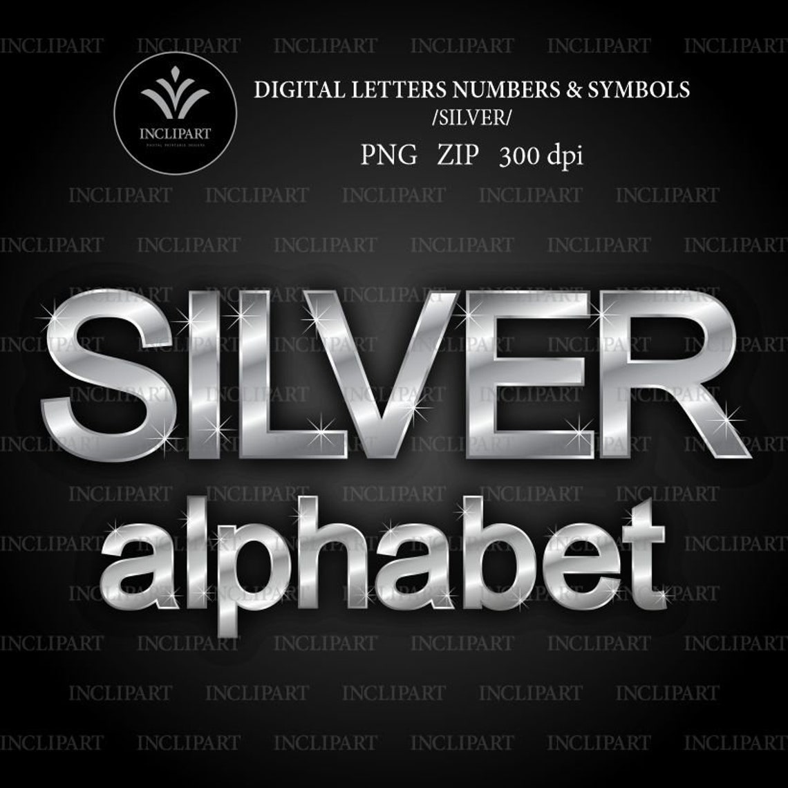 Silver, Metallic Letters and Numbers Digital Clip Art in PNG File ...