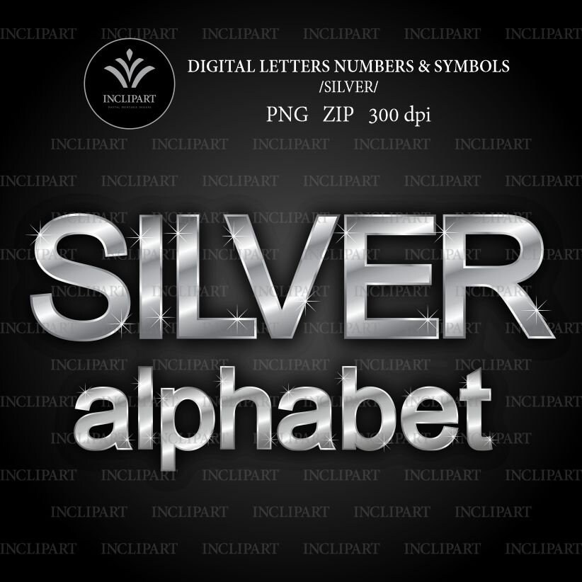 Silver Metallic Letters and Numbers Digital Clip Art in PNG - Etsy