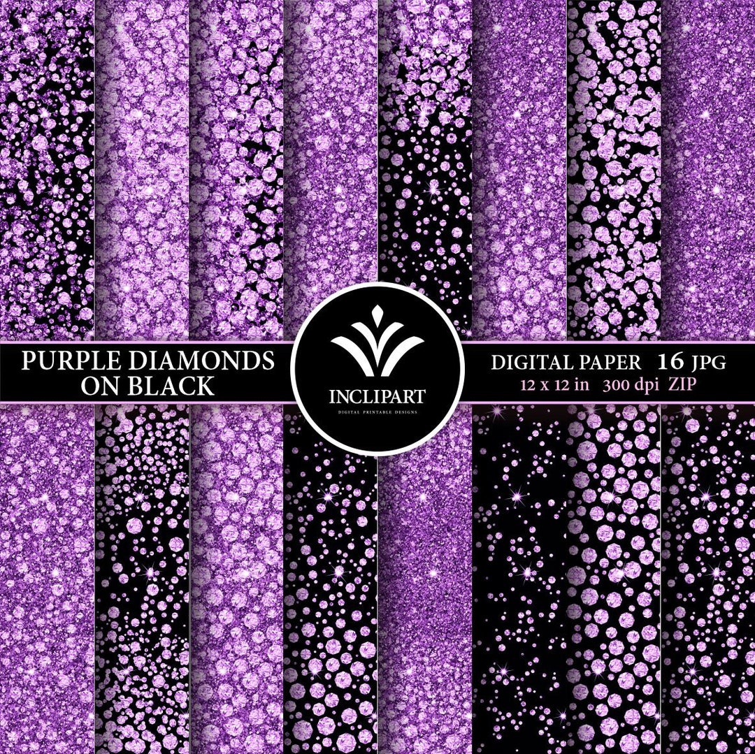 Purple Diamond Digital Paper Clipart. Blink Rhinestone, Gem Glitter ...