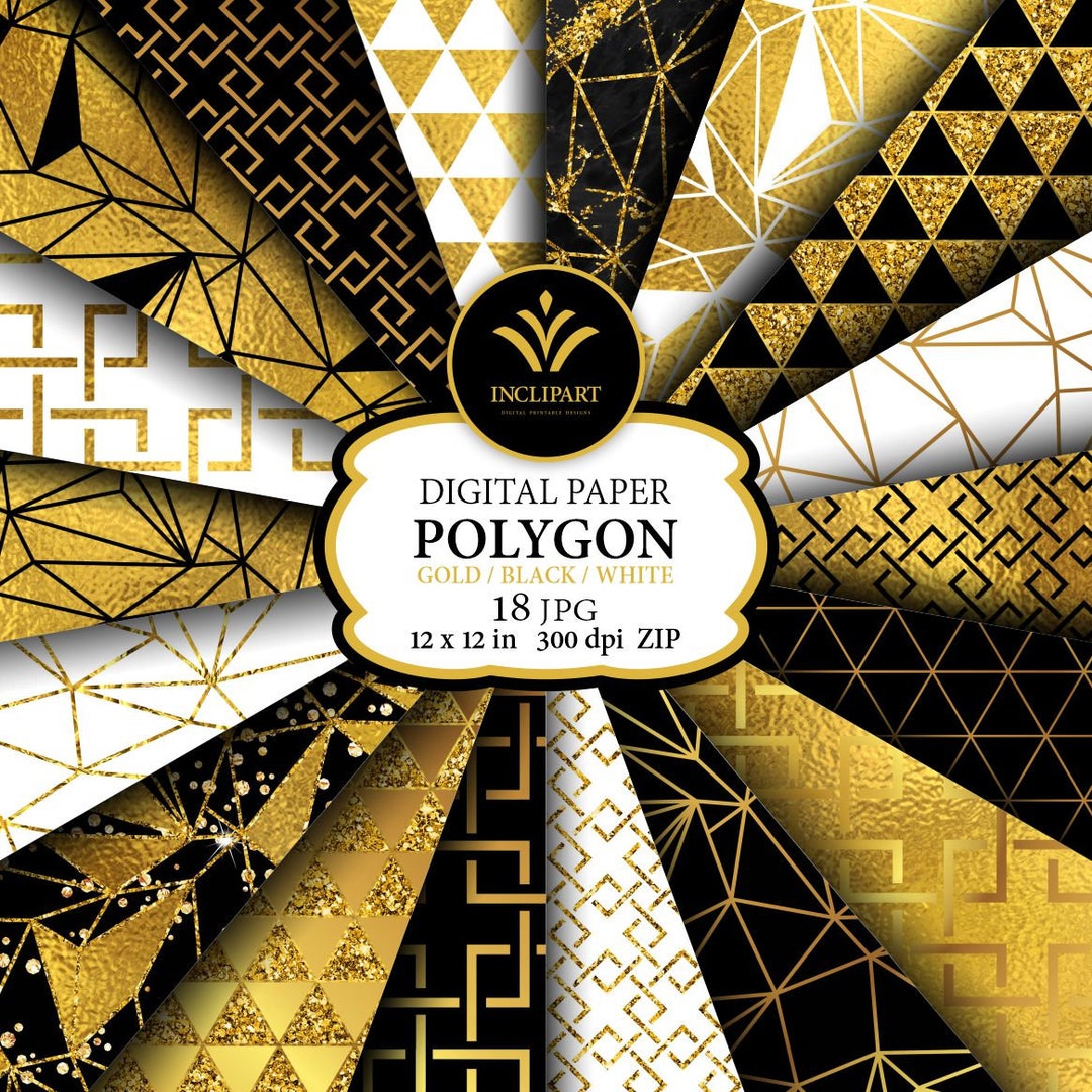 Geometric, Polygon Backgrounds, Digital Paper Clip Art. Abstract Gold ...