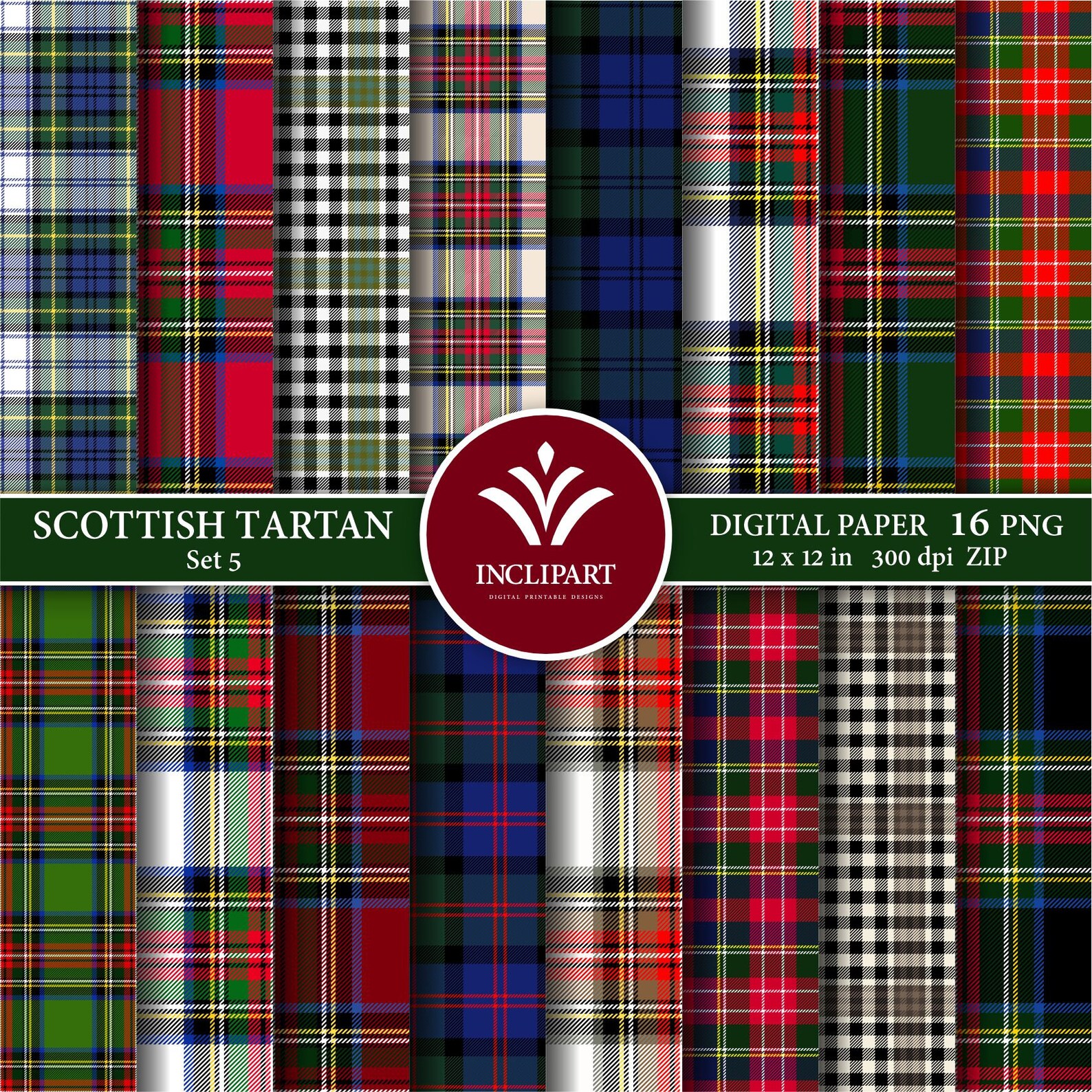 Tartan Digital Paper Clipart. Scottish Plaid Tartan Clipart. - Etsy