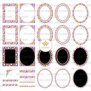 Purple and Gold Diamond Frames, Borders, Overlay Clip Art PNG Files ...