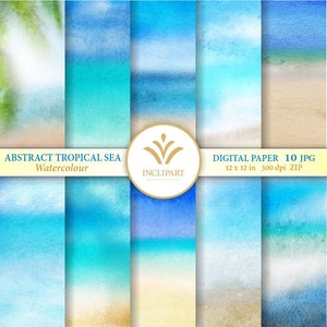 Abstract Tropical Sea Watercolour Digital Paper Clipart. Set of 10 JPG ...