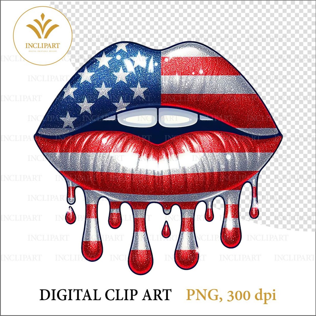 Lips Drip, American, Patriotic USA Flag, PNG File, Sublimation Clip Art ...