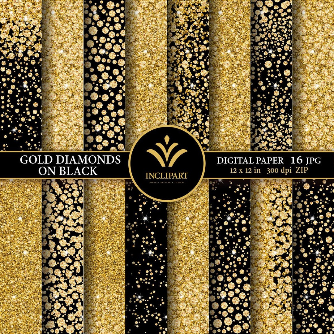 Clipart Diamond Digital Paper. Gold Diamond, Rhinestone, Gem Glitter ...