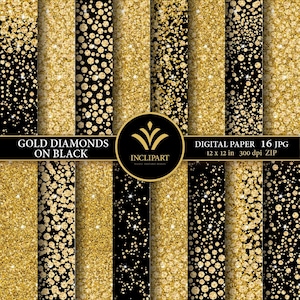 Clipart Diamond Digital Paper. Gold Diamond, Rhinestone, Gem Glitter ...