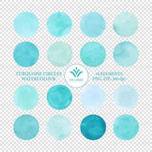 Watercolour Circles Digital Clipart. Turquoise Hand Painted Watercolor ...