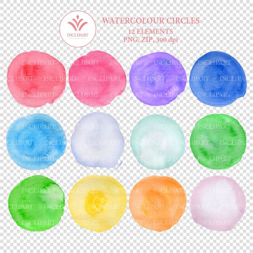 Watercolour Circles Digital Clipart. Multi Colour Hand Painted - Etsy