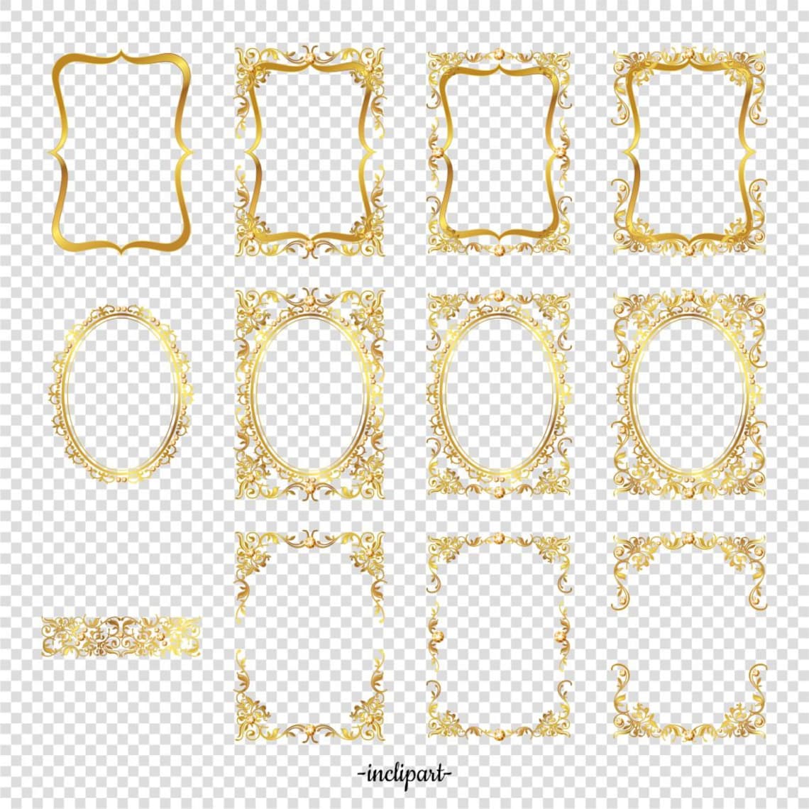Gold Frames Digital Clip Art. Gold and Diamond Frames, Border. Digital ...