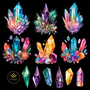 Crystals Colorful Digital Clipart PNG Fille Format. Set of 12 Elements ...