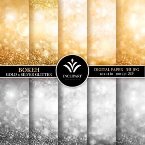 Bokeh Digital Paper. Gold, Silver Sparkle Glitter Background Digital ...
