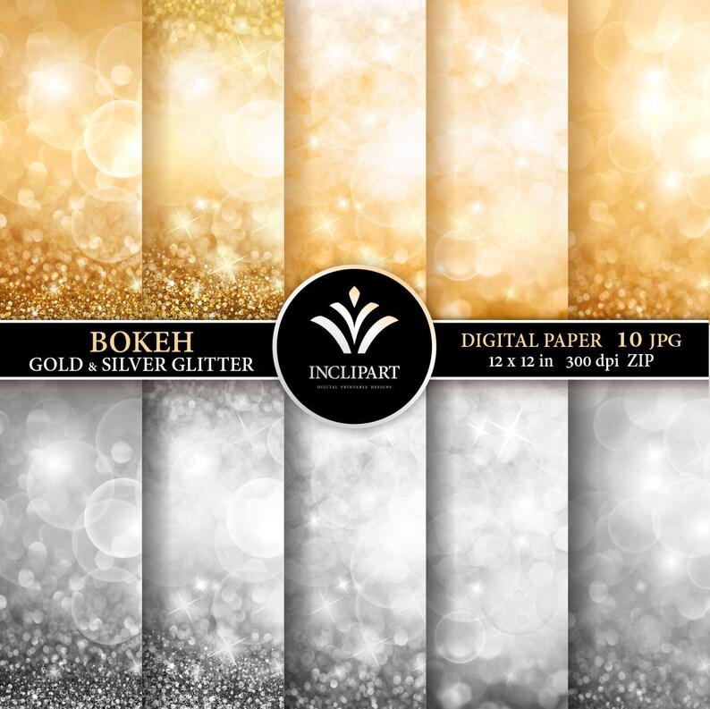 Bokeh Digital Paper. Gold Silver Sparkle Glitter Background - Etsy UK