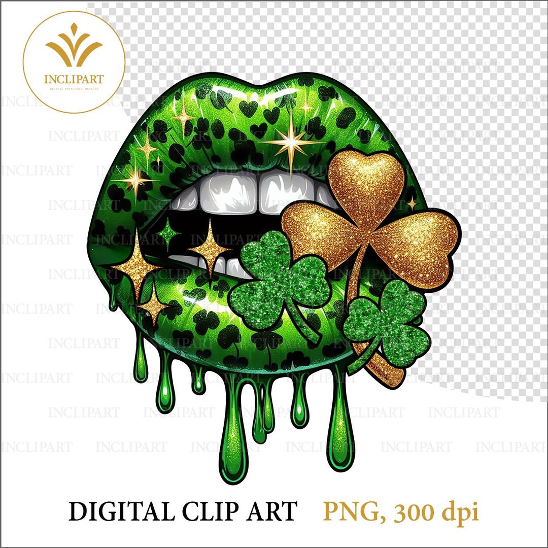 Green Lips Drip, Shamrock, St. Patrick's Day, PNG File, Sublimation ...