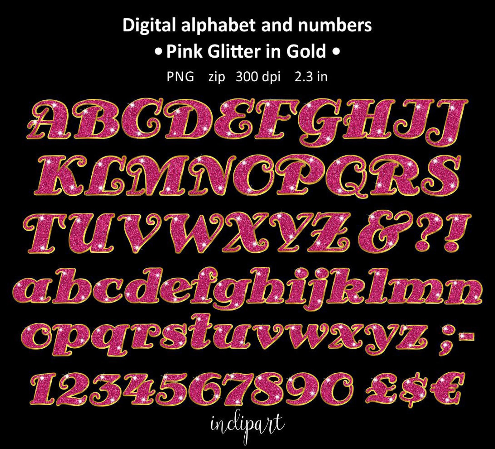 Pink Glitter Alphabet Clipart. Letters and Numbers Digital Clip Art ...