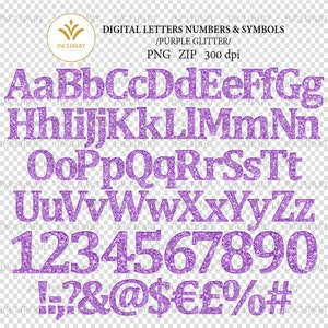 Purple Glitter Alphabet Digital Clipart PNG File Format. Letters ...