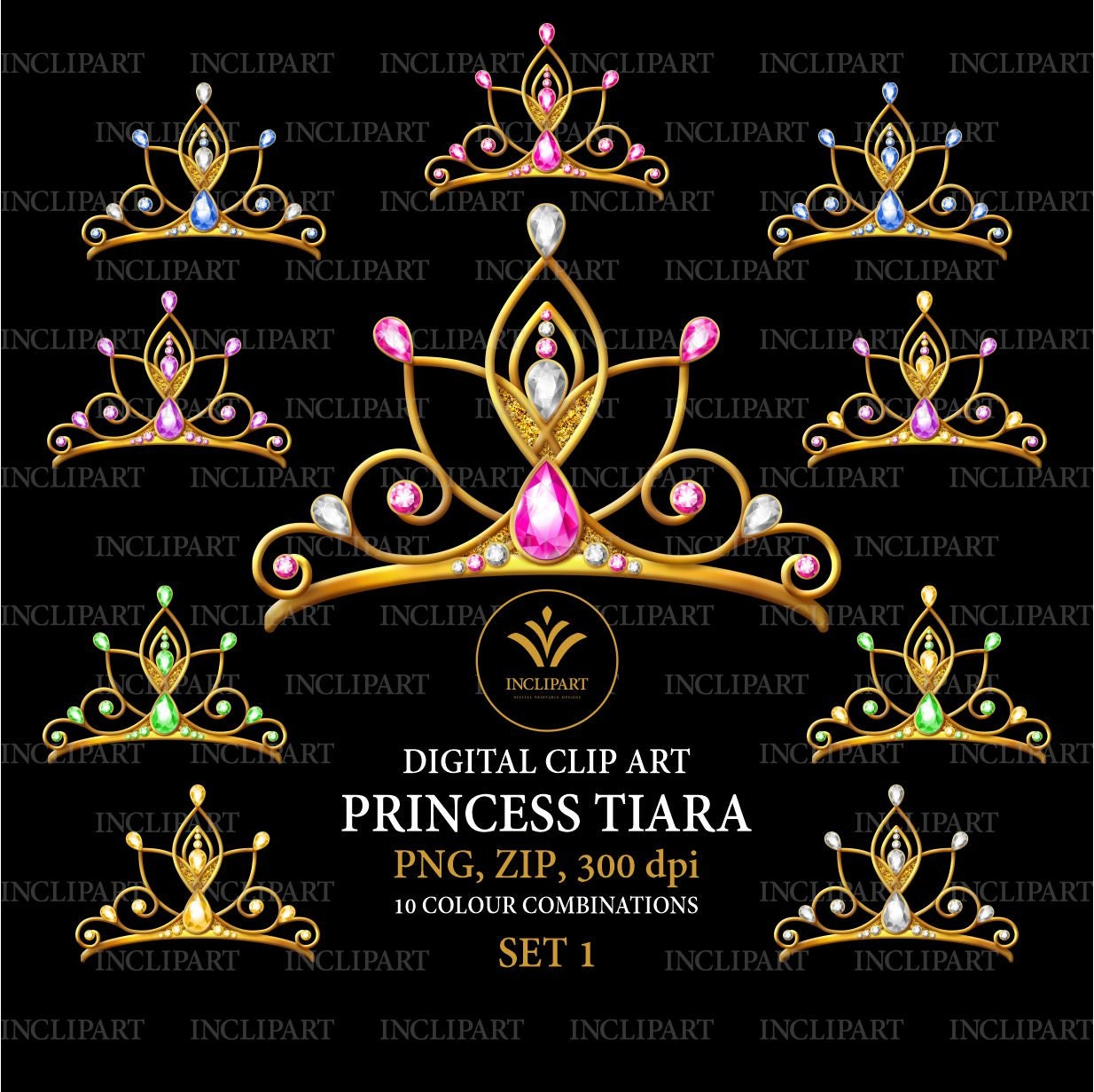 Princess Tiara, Crown PNG Digital Clipart. Gold and Diamonds ...