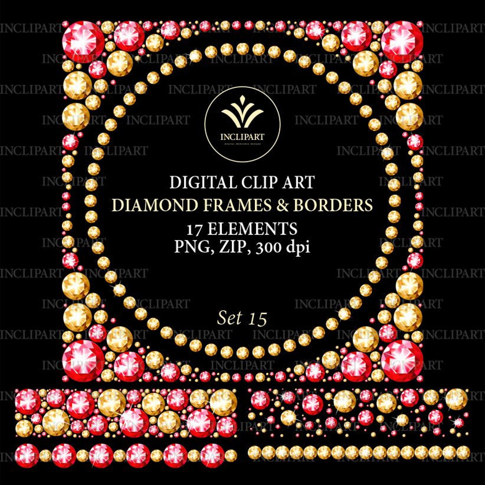 Yellow Diamonds and Ruby Frames Borders Overlay Clip Art. - Etsy