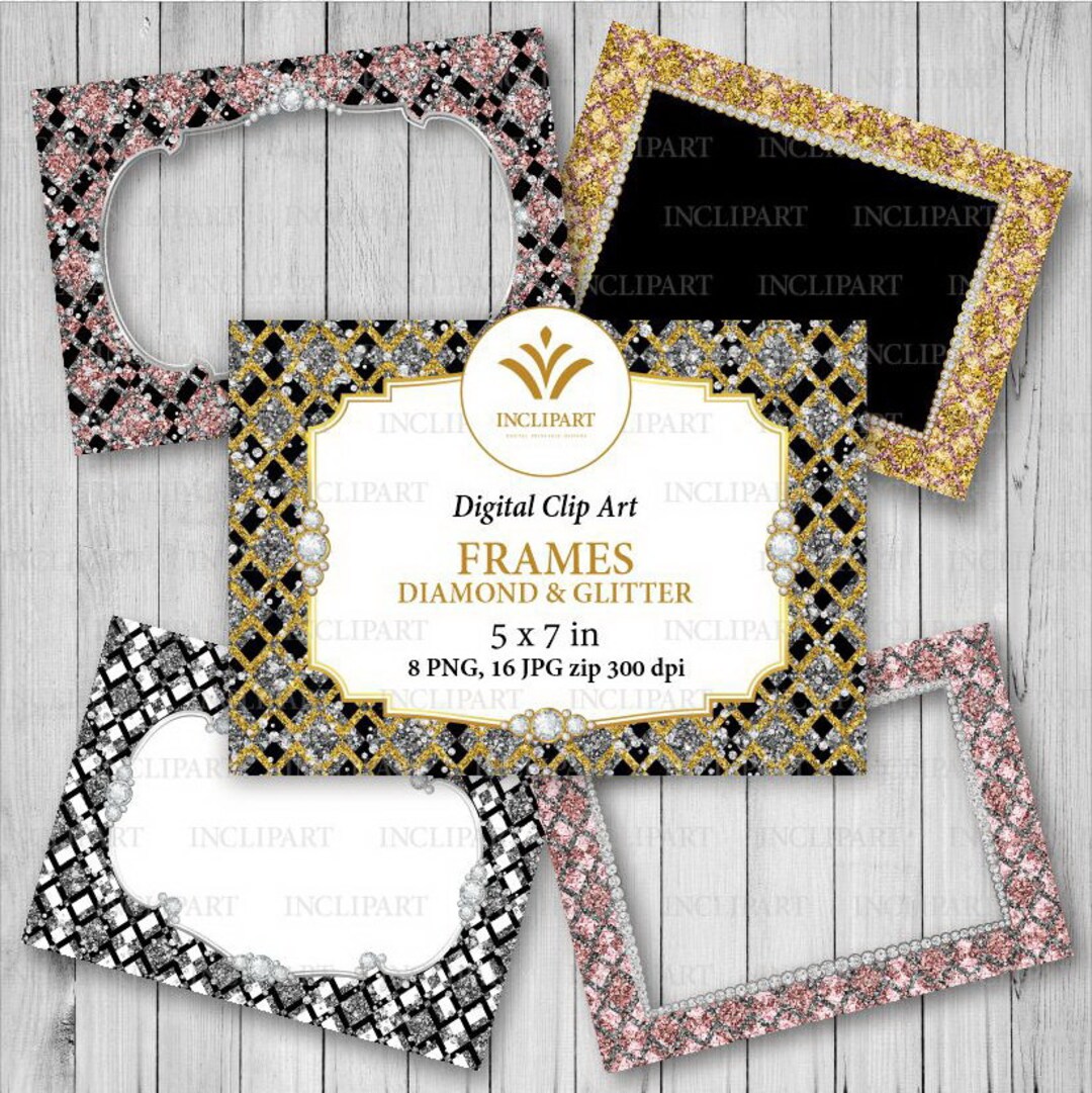 Frame Clipart. Glitter, Diamond Digital Frames. Set of 24 Luxurious ...