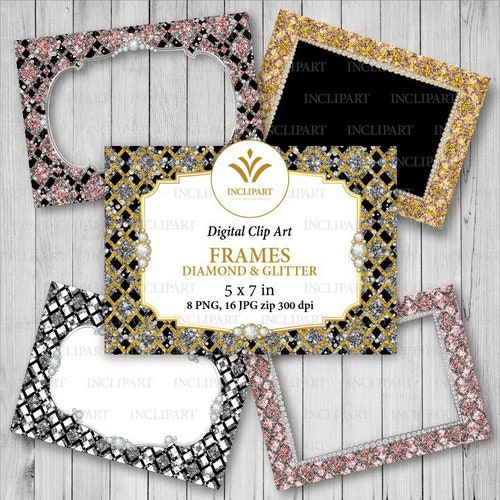 Frame Clipart. Glitter Diamond Digital Frames. Set of 24 - Etsy