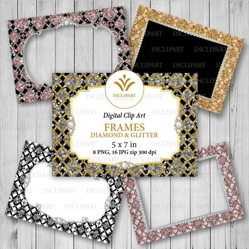 Frame clipart. Glitter diamond digital frames. Set of 24 | Etsy