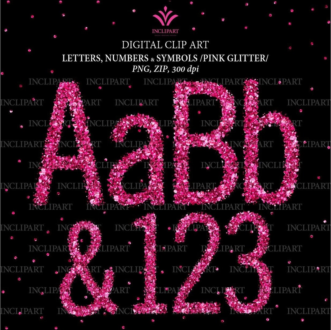 Pink Glitter Letters, Numbers, Symbols PNG Files Digital Clip Art ...
