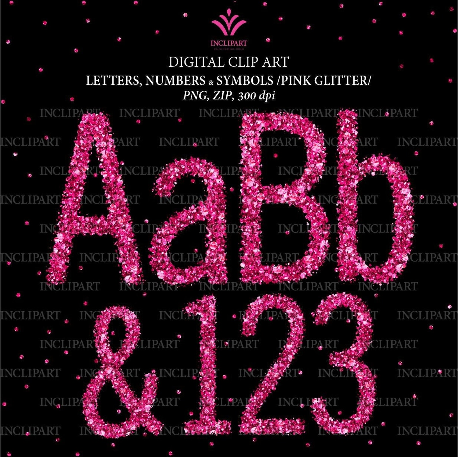 Pink Glitter Letters Numbers Symbols PNG Files Digital Clip | Etsy