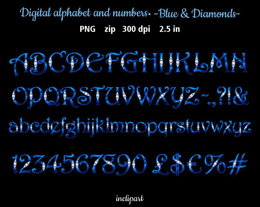 Royal Blue Alphabet Numbers With Diamonds Clip Art. Letters - Etsy