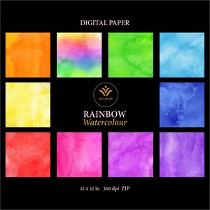 Rainbow Colours Watercolour Digital Paper Clip Art. Set of 10 JPG ...
