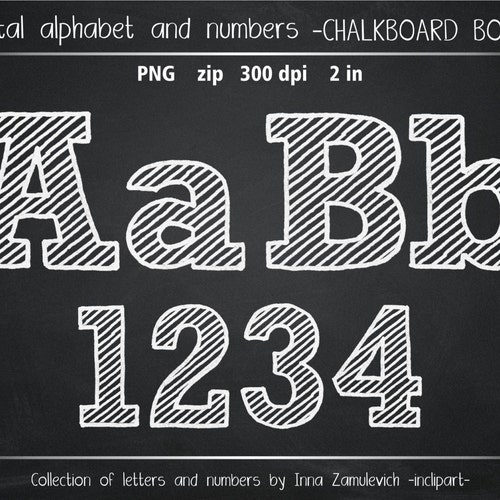 Chalkboard Alphabet Bold Clip Art. Chalk Letters & Numbers - Etsy