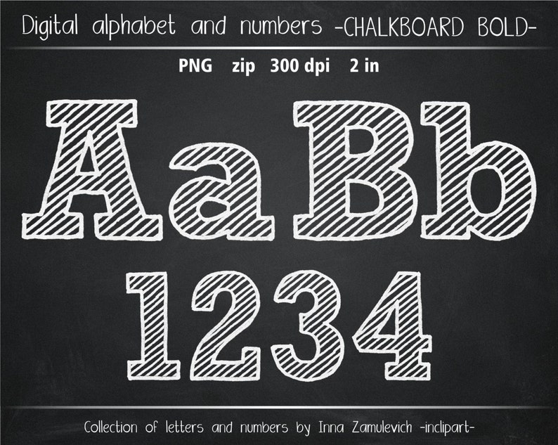 Chalkboard Alphabet Bold Clip Art. Chalk Letters & Numbers Clipart ...