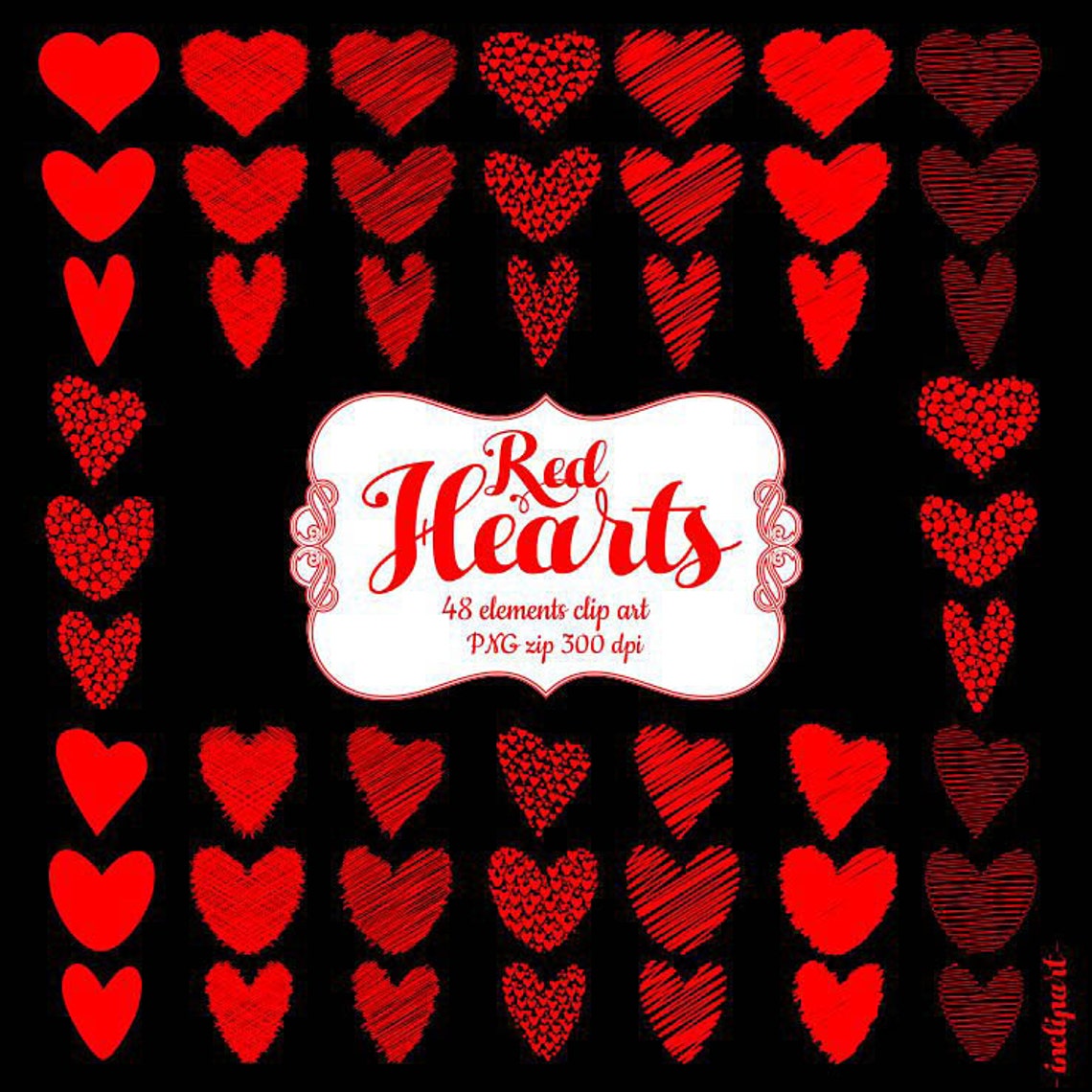 Heart Clipart. Valentine's Day Clip Art. Red Hearts - Etsy