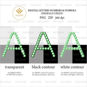 Green Emerald Letters, Numbers, Symbols Clipart. Green Diamond, Rhinestone, Cristal, Gem ...