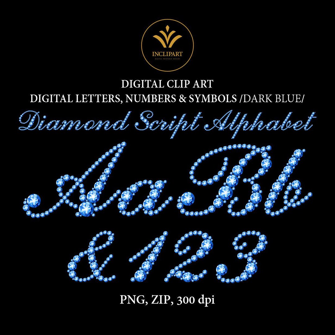 Diamond Alphabet Script. Digital PNG Letters, Numbers and Symbols Clip ...