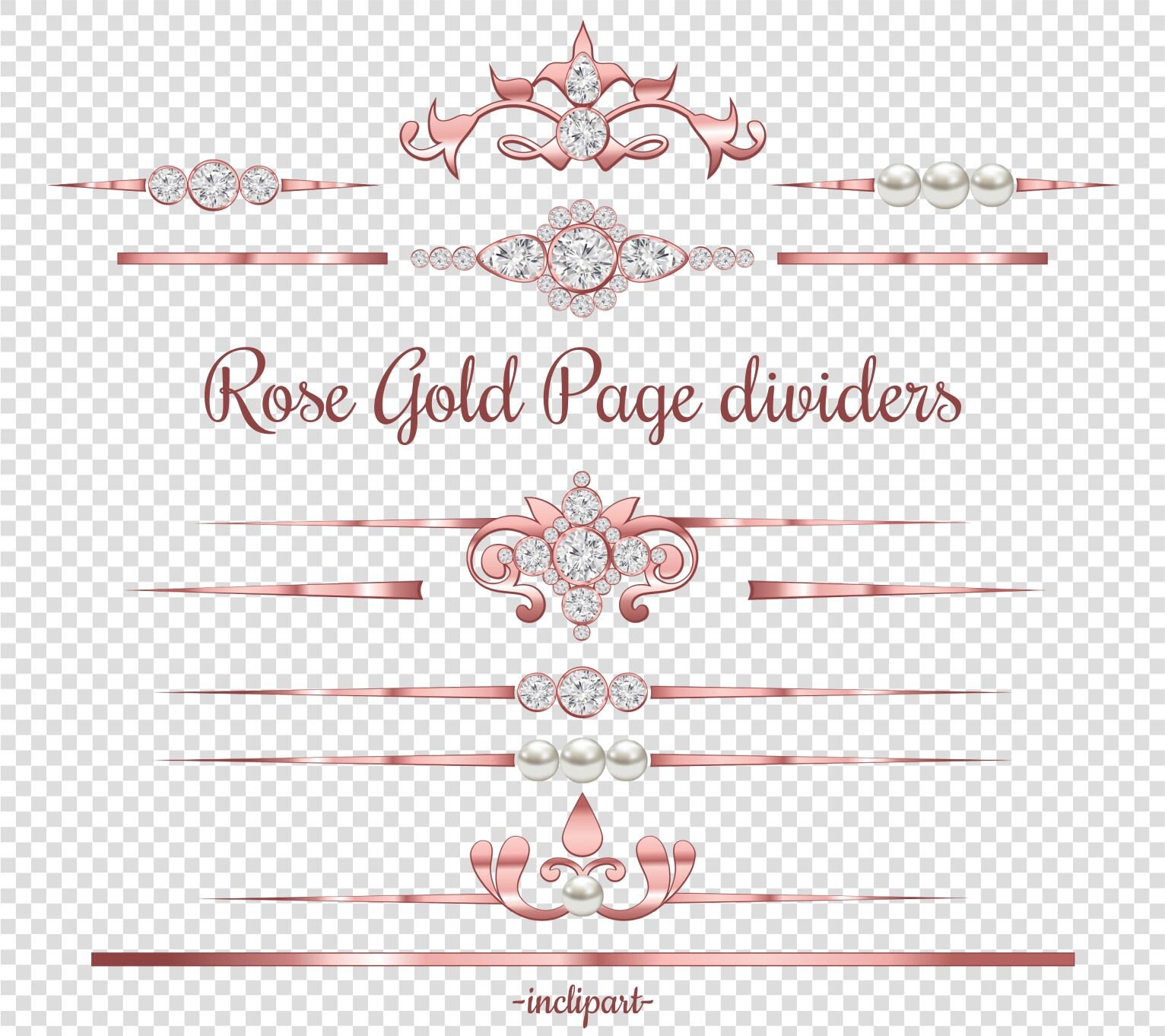 Rose Gold Corner, Page Divider Clipart. Set of 15 Decorative Elements ...