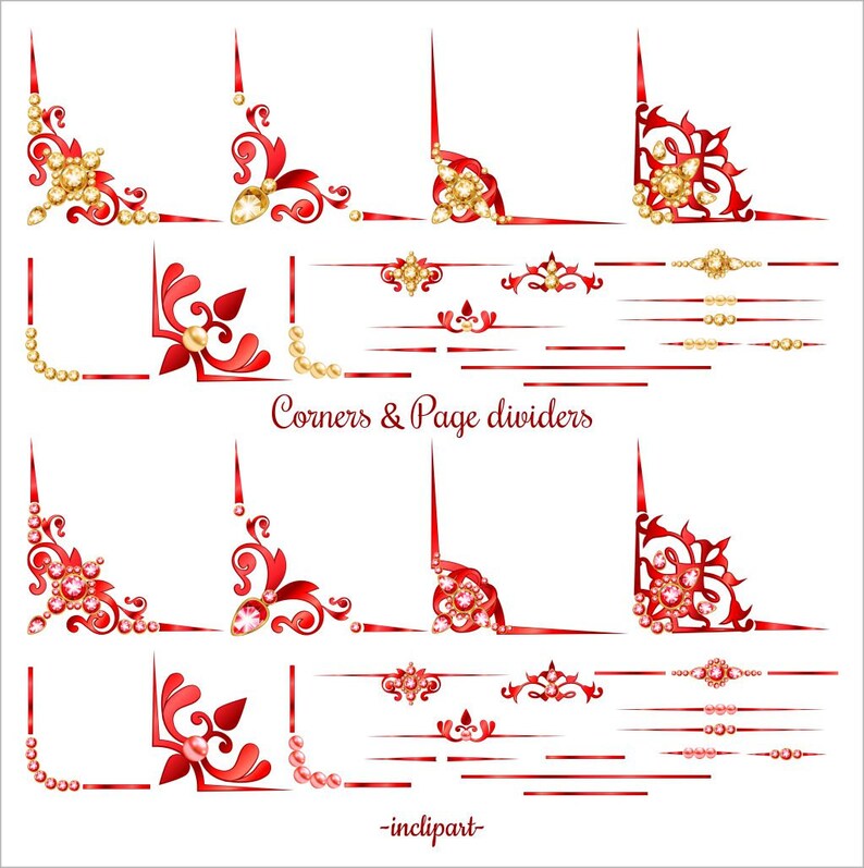 Red Corner Page Divider Clipart. Set of 30 Various Decorative | Etsy