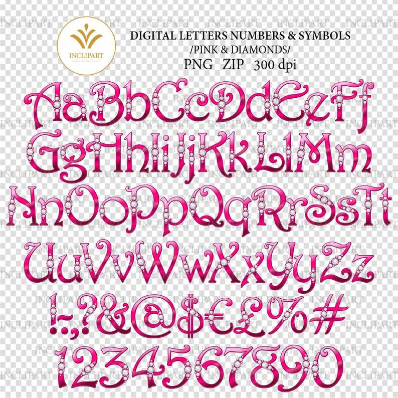Pink and Diamonds Alphabet Digital Clip Art PNG Format. - Etsy