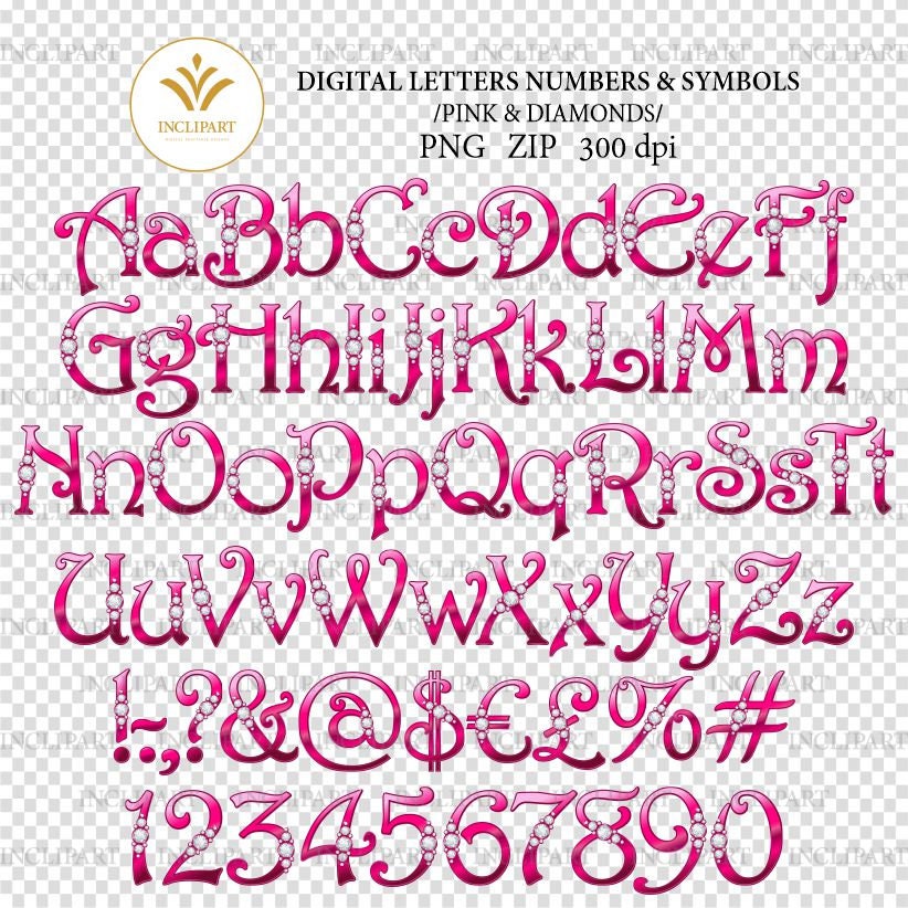Pink and Diamonds Alphabet Digital Clip Art PNG Format. Letters ...
