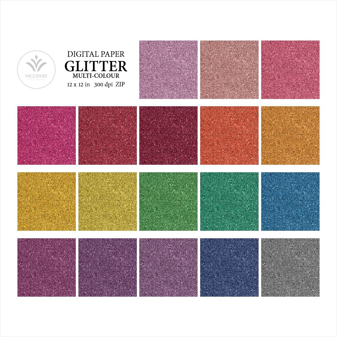 Glitter Digital Paper Clip Art. Set of 18 JPG Multi-colored Glitter ...