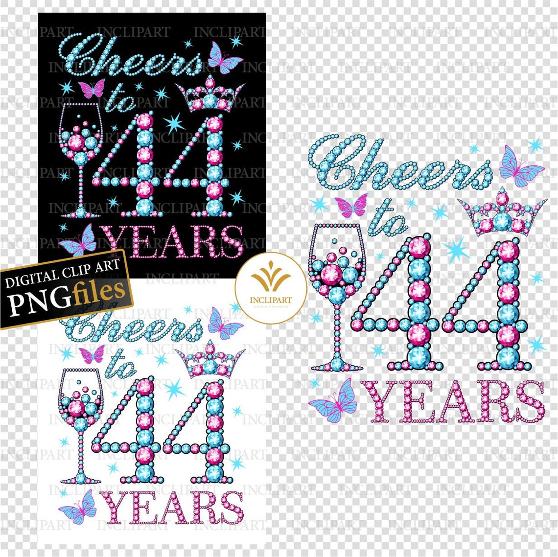 Cheers to 44 Years, Digital Clip Art PNG, JPG File Formats. 44th ...
