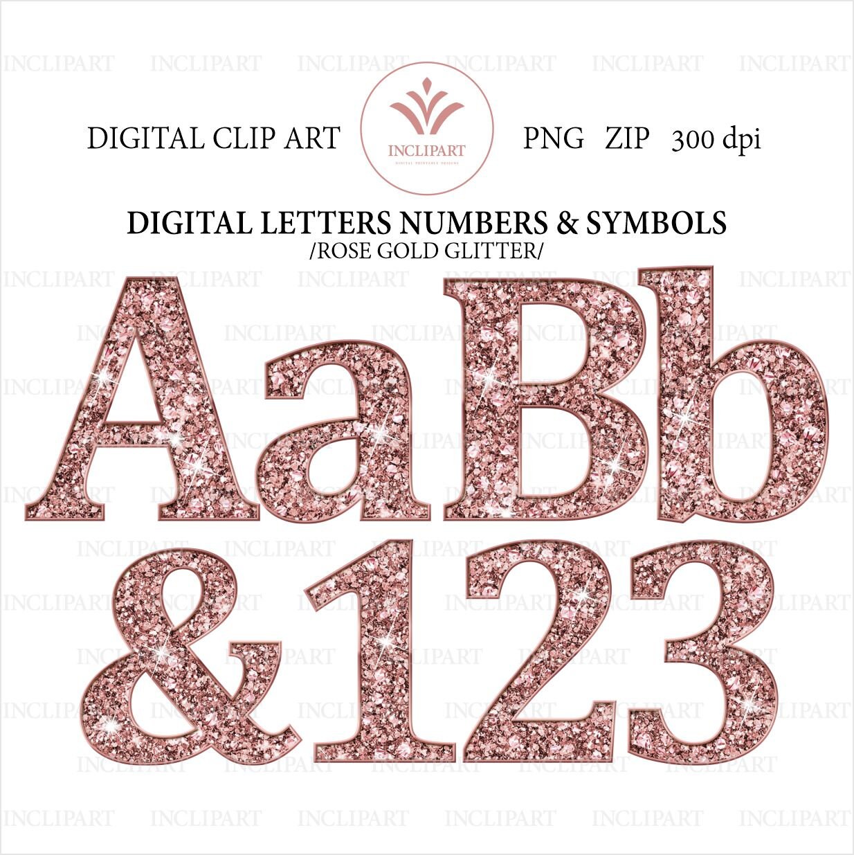 Rose Gold Glitter Alphabet Digital Clipart PNG File Format. Letters ...