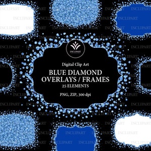 Blue Diamond Frames, Overlay Clipart. Digital Sparkle Rhinestone Frames ...