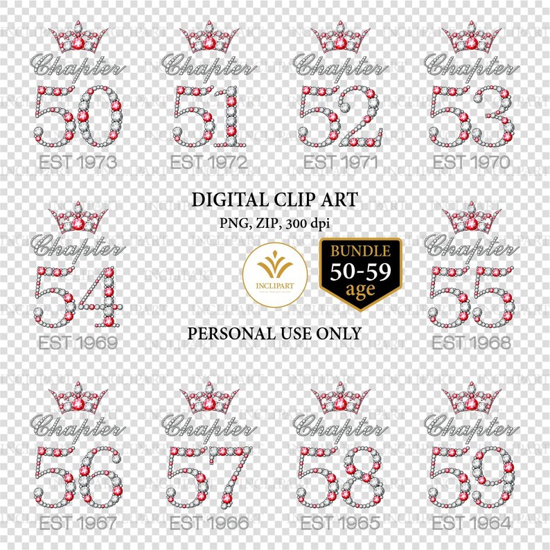 50th Birthday Chapter 50 59 Digital Clipart PNG File Format - Etsy